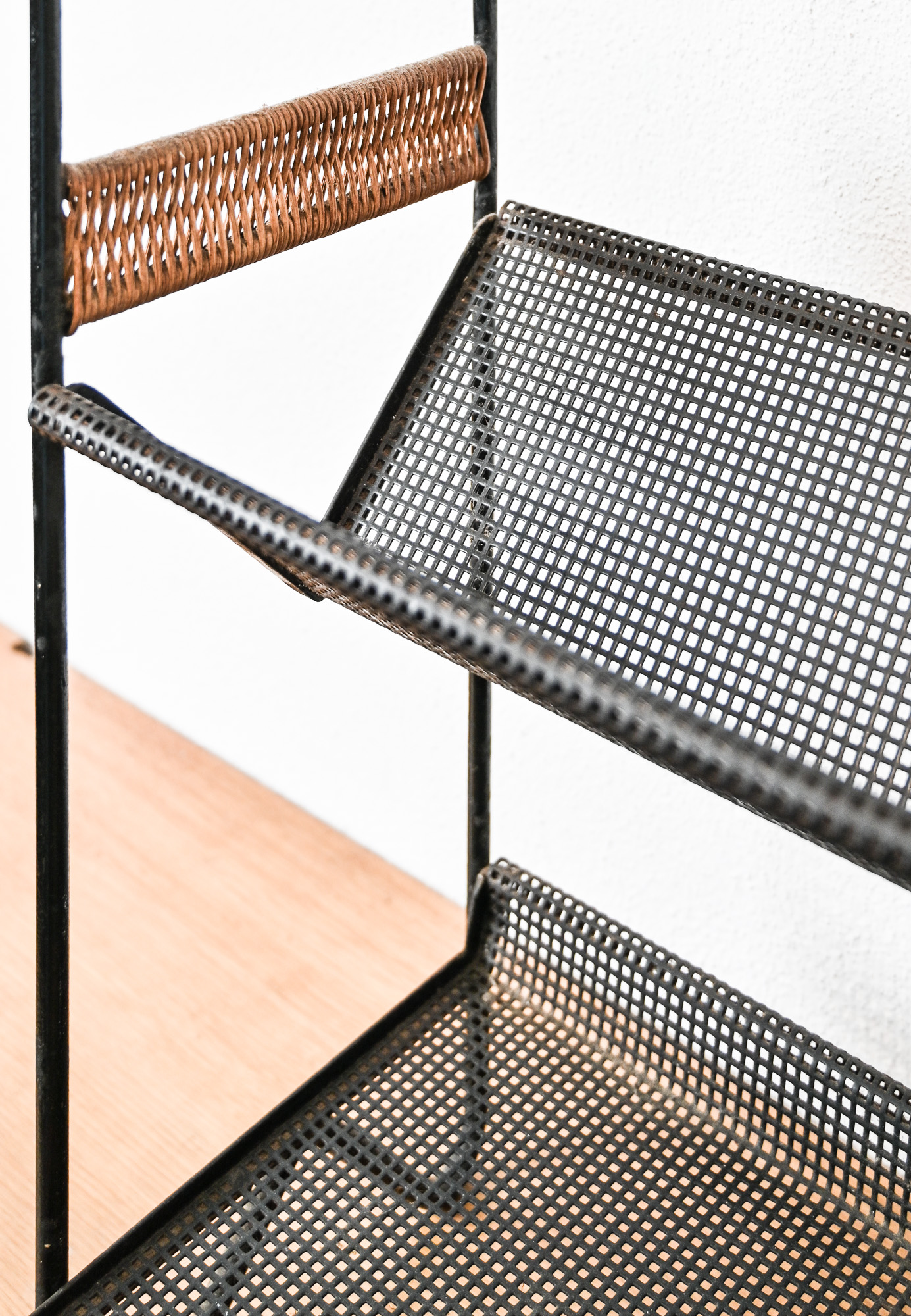 3details - Steel and rattan bookshelf by Mathieu Matégot for Artimeta